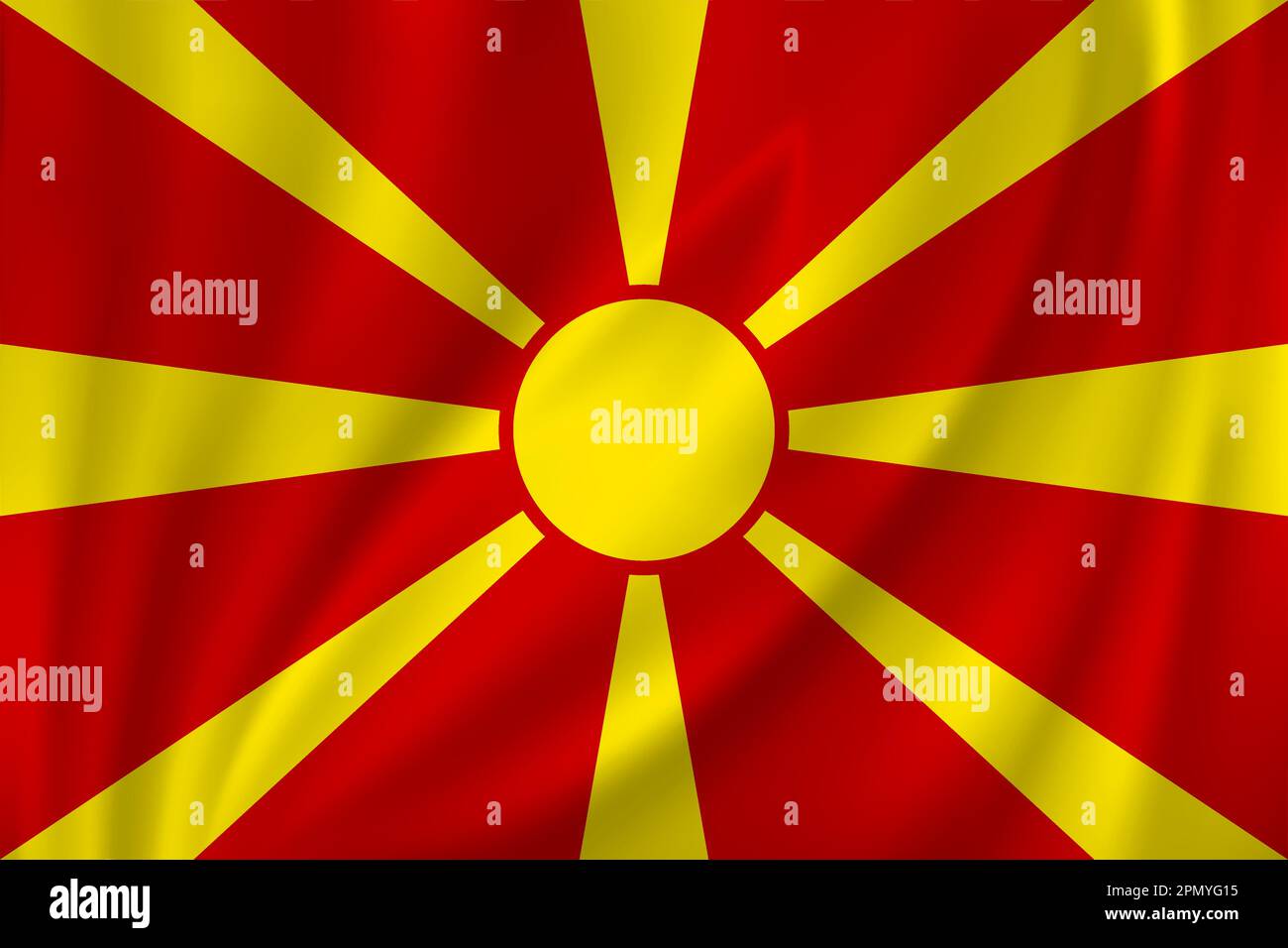 Flag of Macedonia waving in the wind on silk background Stock Vector ...