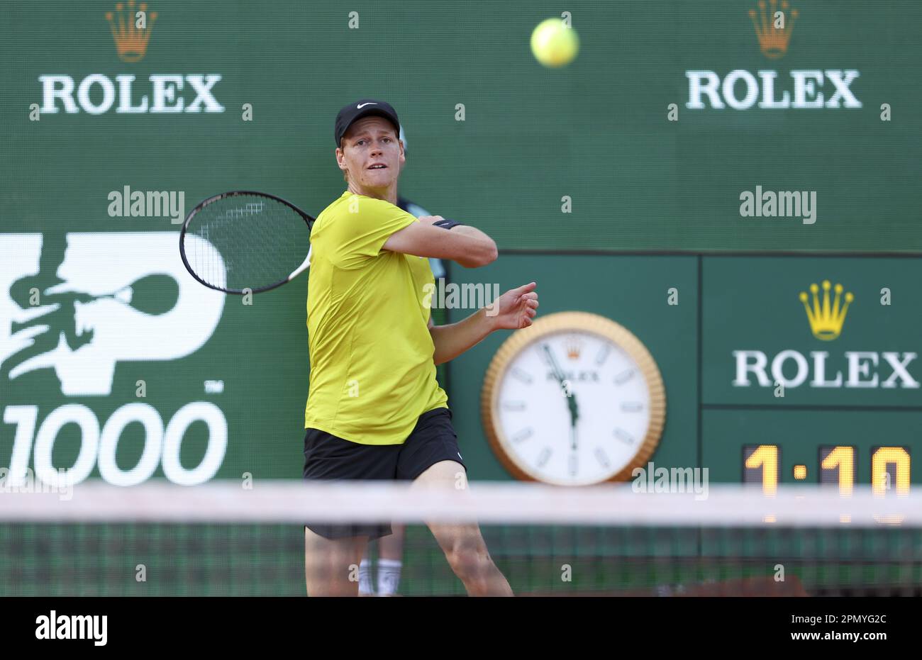 Jannik Sinner of Italy during day 6 of the Rolex Monte-Carlo Masters ...