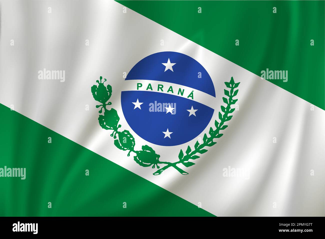 Flag of Parana waving in the wind on silk background. State Brazil ...