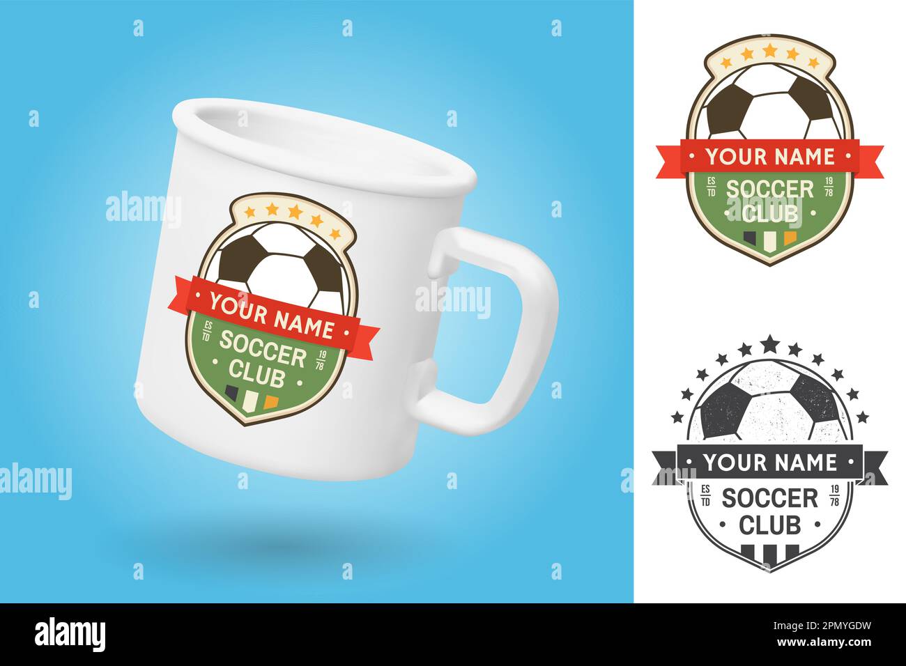 White camping cup. Realistic mug mockup template with sample design ...