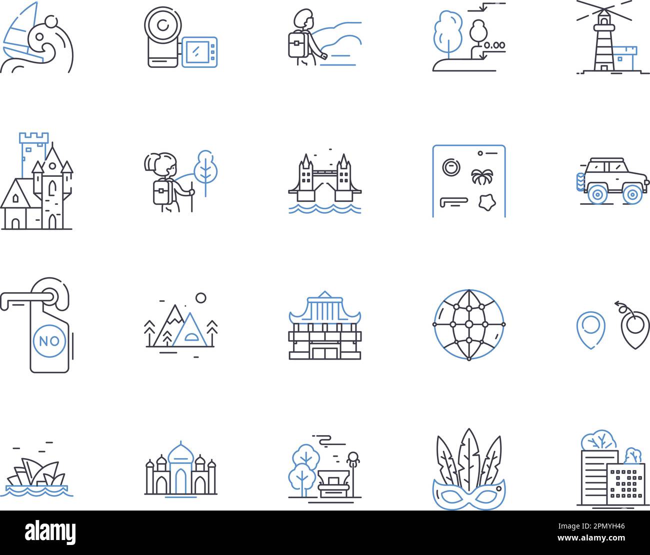World tour outline icons collection. Travel, Globe, Journey ...