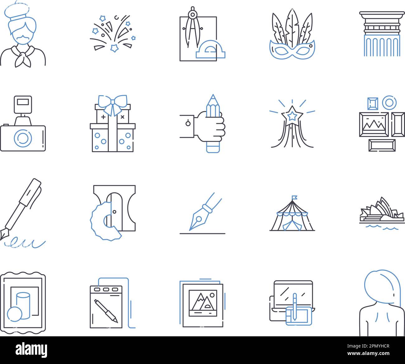 Creative professions outline icons collection. Artist, Photographer ...