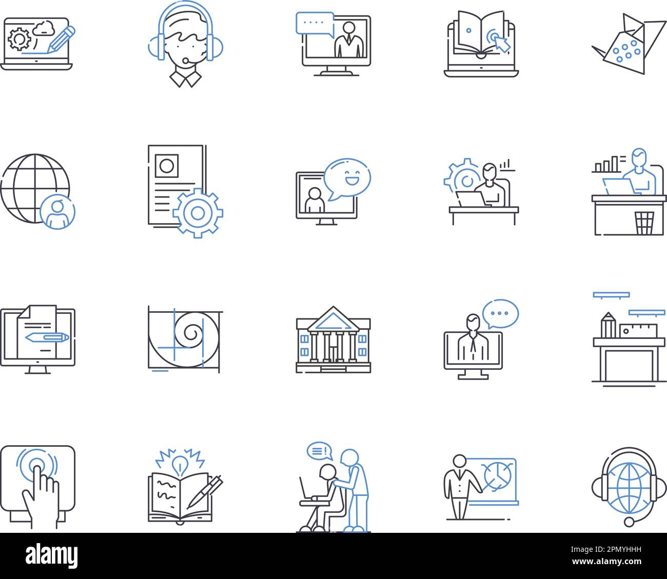Business workflow outline icons collection. Management, Automation, Efficiency, Processes ...