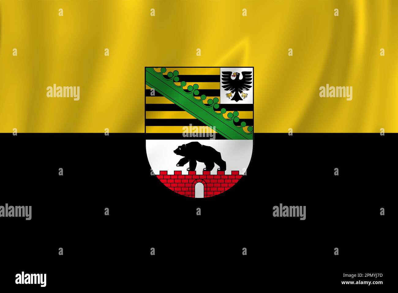 Flag of Saxony-Anhalt waving in the wind on silk background, State ...