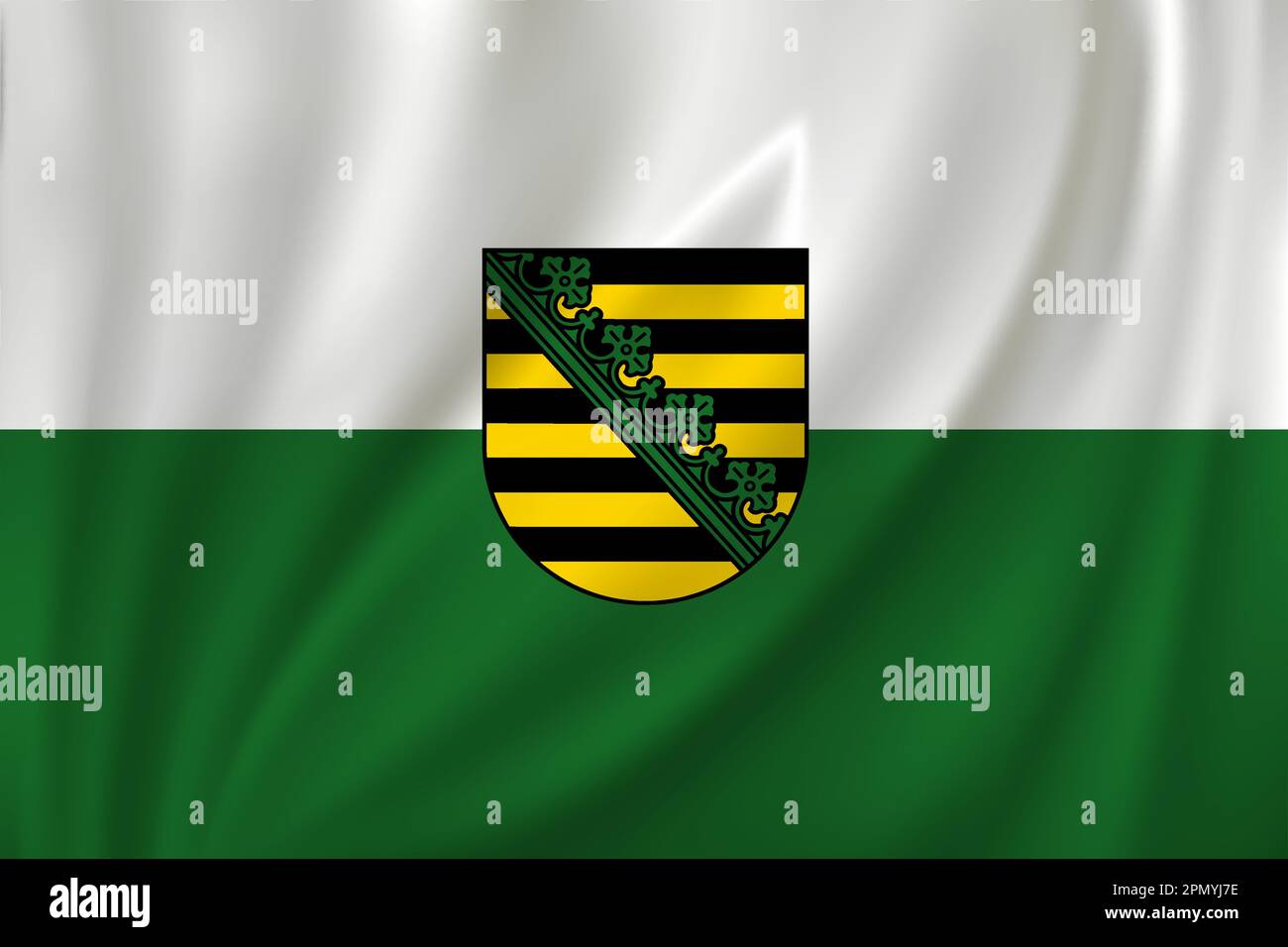 Flag of Saxony waving in the wind on silk background, State Germany ...