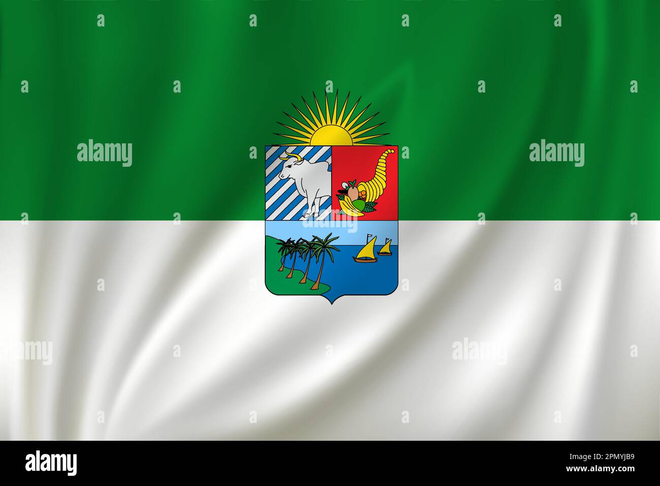 Flag of Sucre waving in the wind on silk background. Department ...