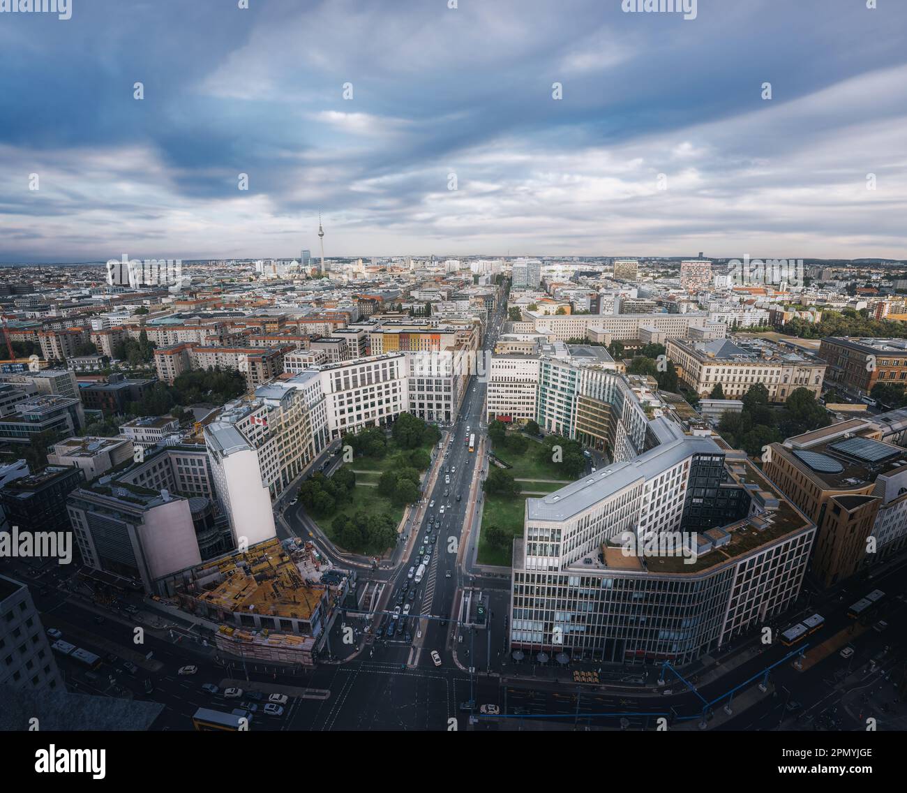 Aerial view of Leipziger Platz Octogonal Square and Berlin Skyline ...
