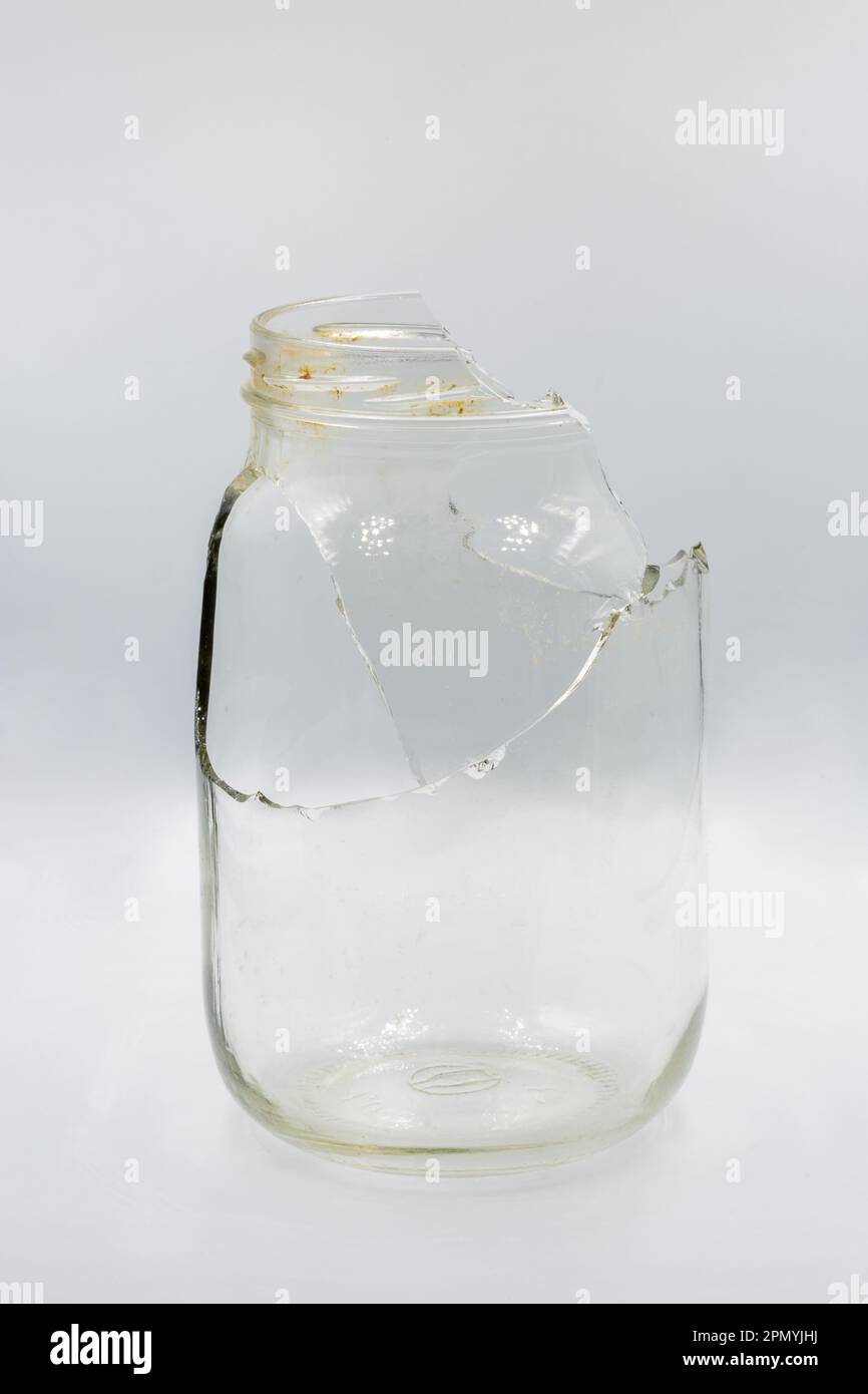 Studio shoot of broken glass jar closeup on white Stock Photo - Alamy