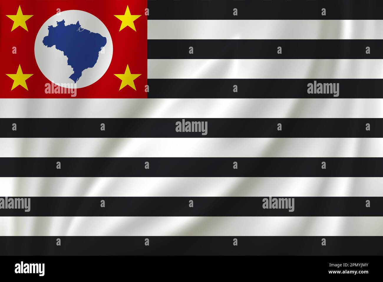 Flag of Sao Paolo waving in the wind on silk background. State Brazil ...