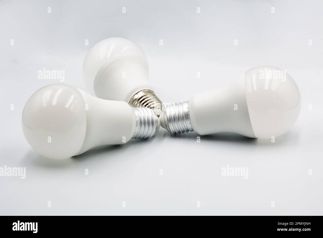 LED new technology light bulbs closeup on white. Energy super saving ...