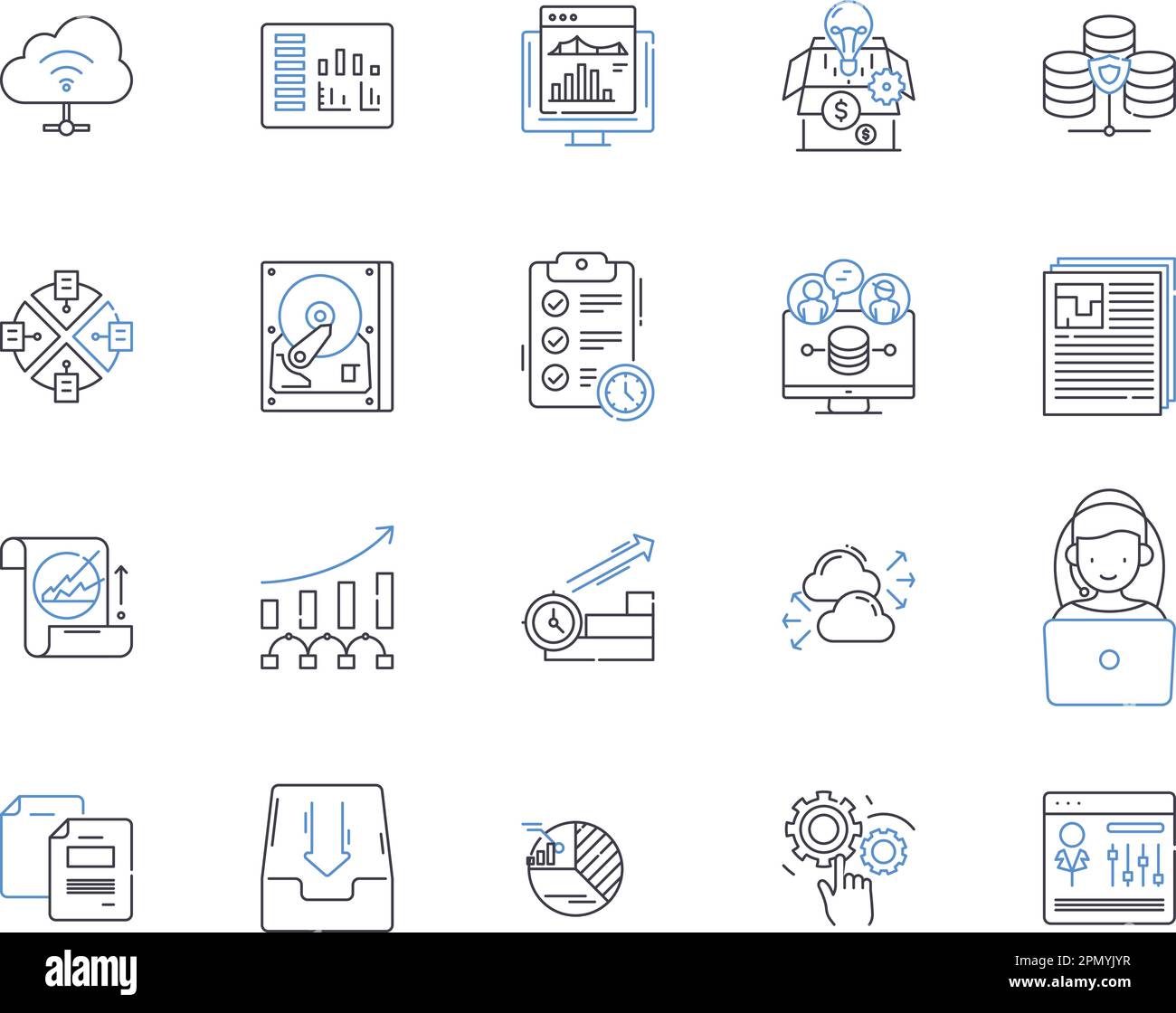 Data and devices outline icons collection. data, devices, computer ...