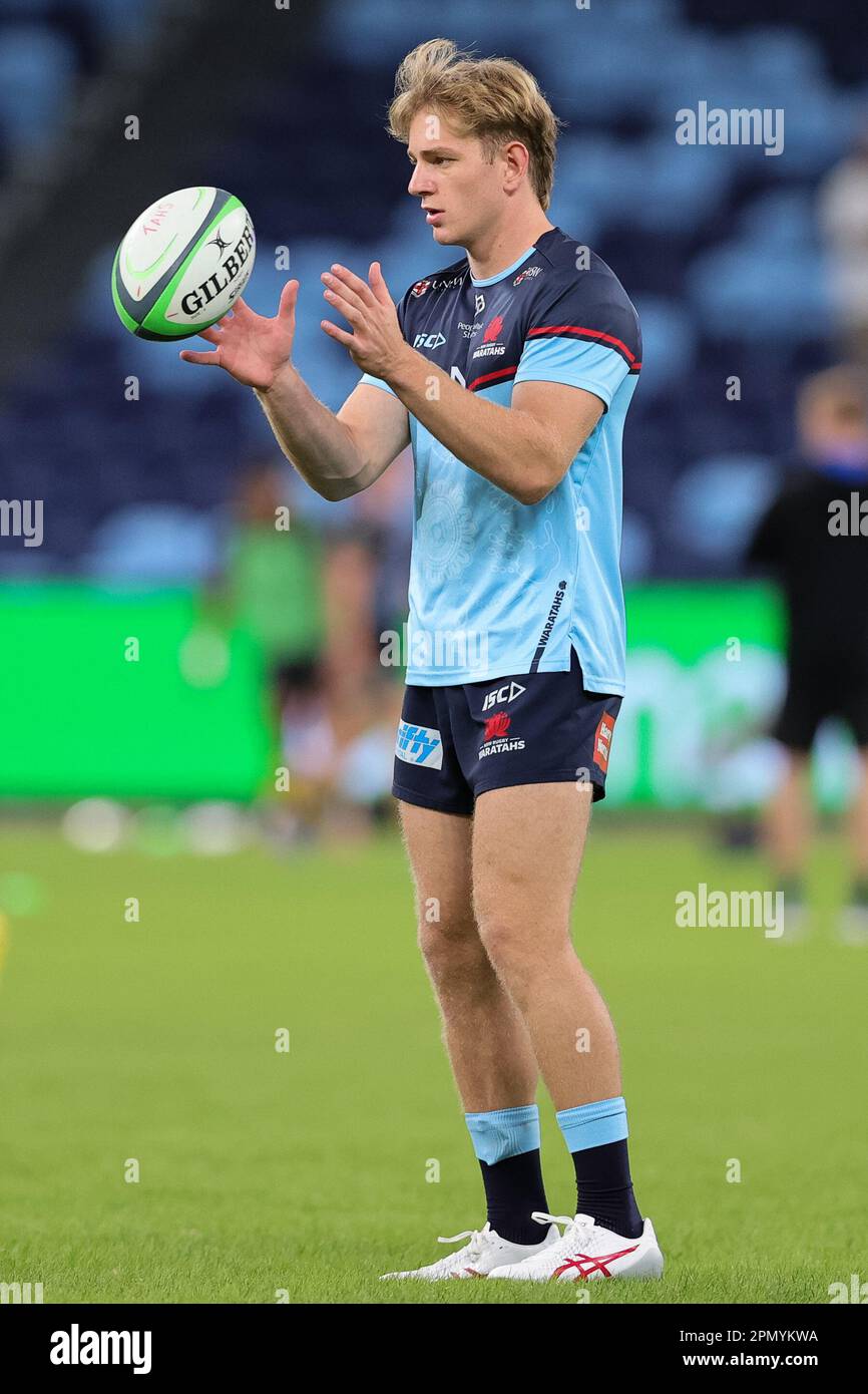 Sydney, Australia, 15 April, 2023. Max Jorgensen of Waratahs warms up ...