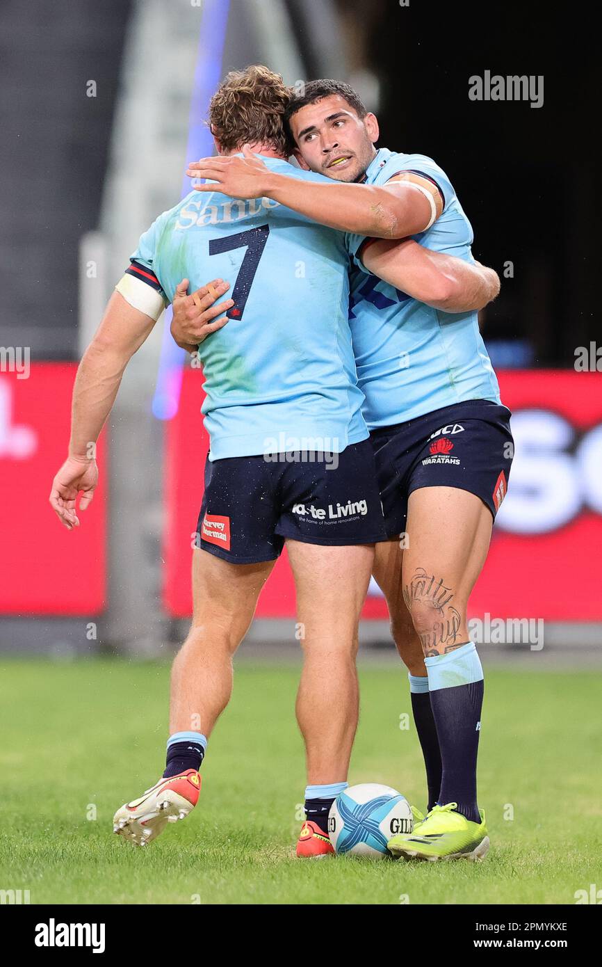 Sydney, Australia, 15 April, 2023. Izaia Perese of Waratahs scores a ...