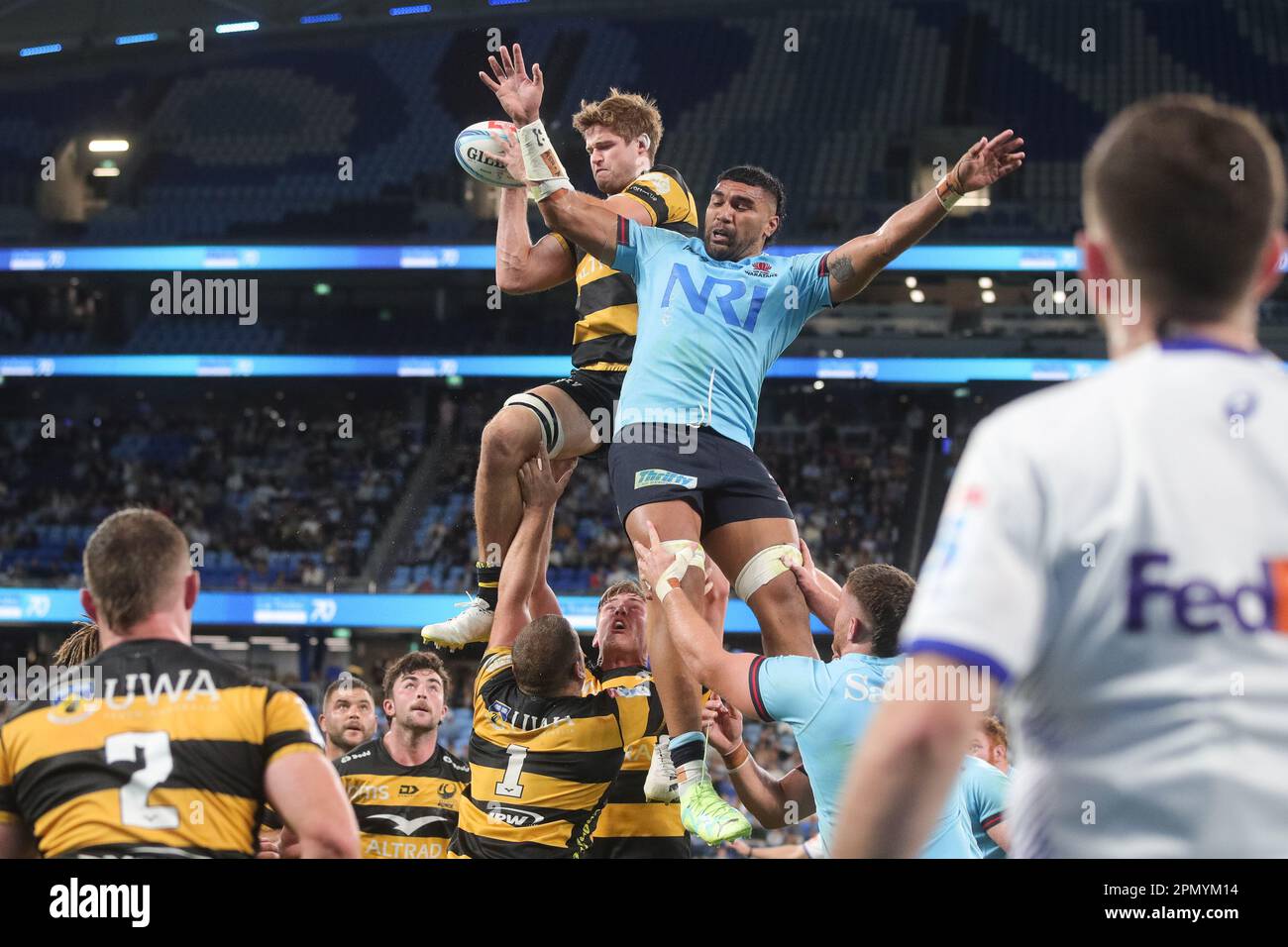Sydney, Australia, 15 April, 2023. Taleni Seu of Waratahs jumps for ...