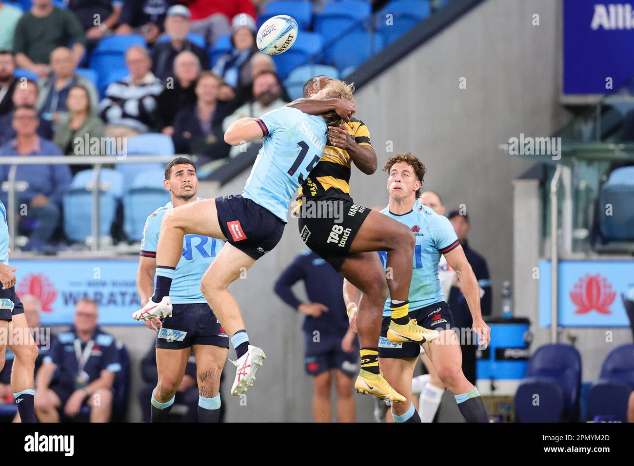 Sydney, Australia, 15 April, 2023. Max Jorgensen of Waratahs and Manasa ...