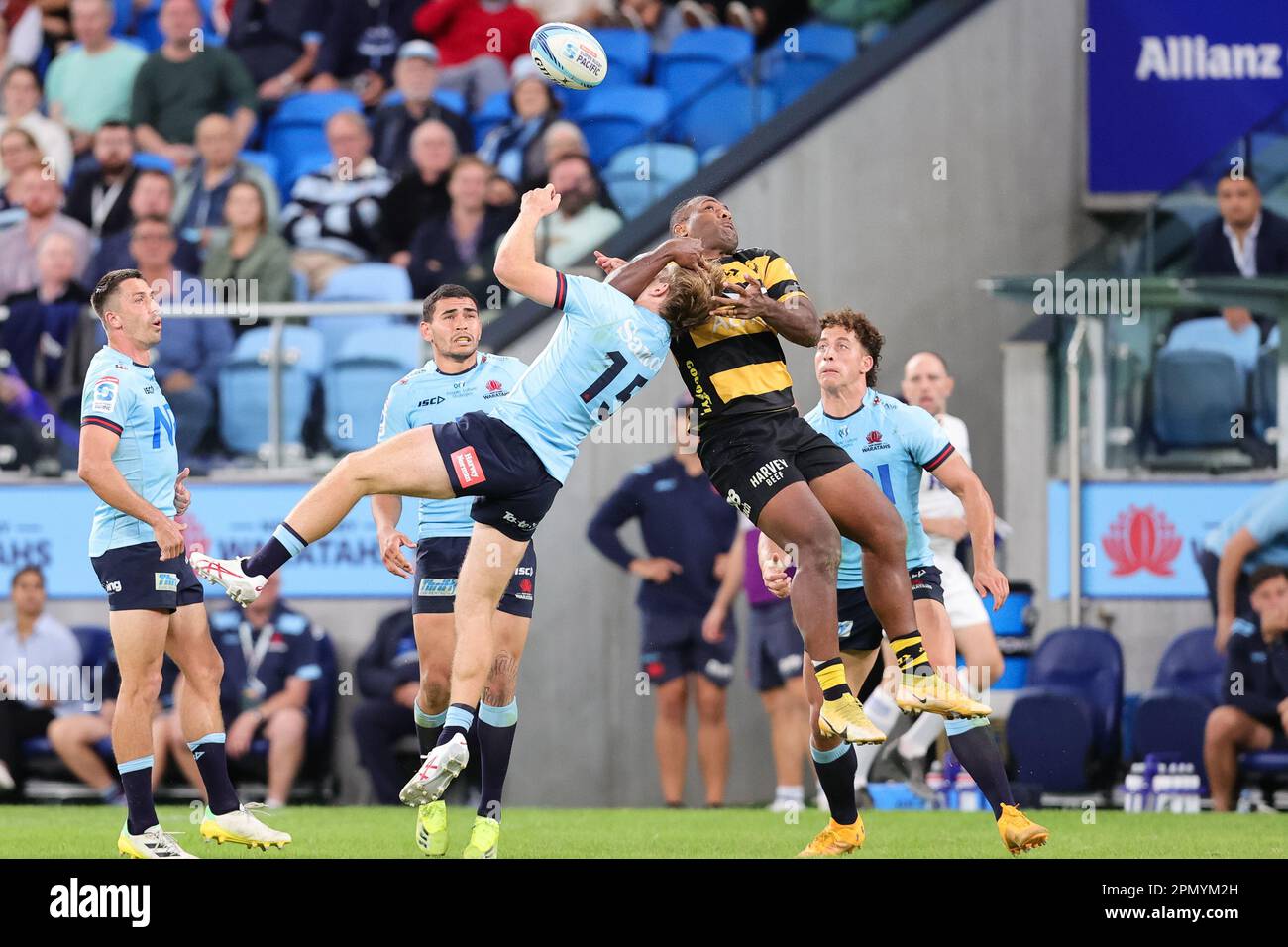 Sydney, Australia, 15 April, 2023. Max Jorgensen of Waratahs and Manasa ...
