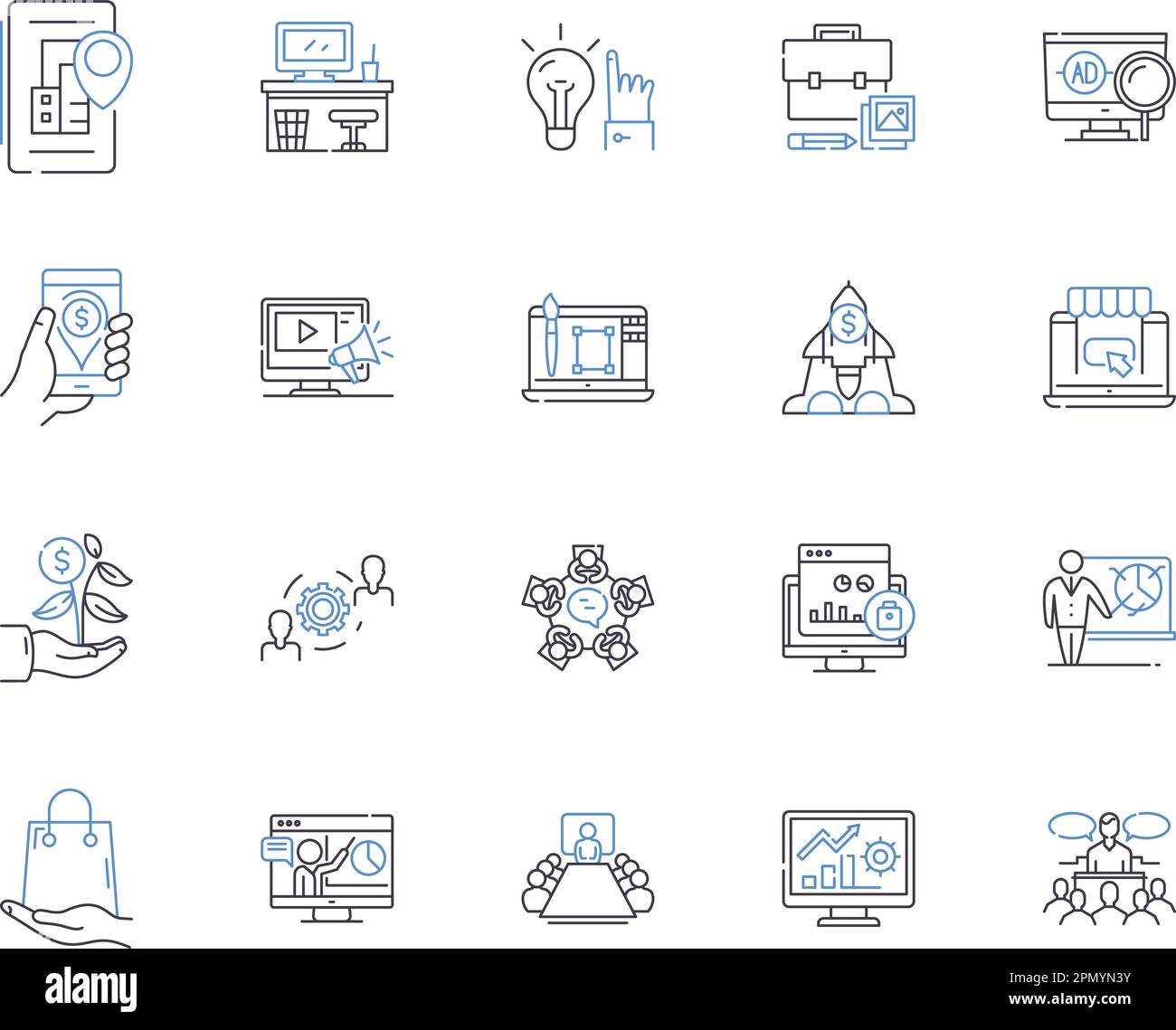 Start up management outline icons collection. Entrepreneurship ...