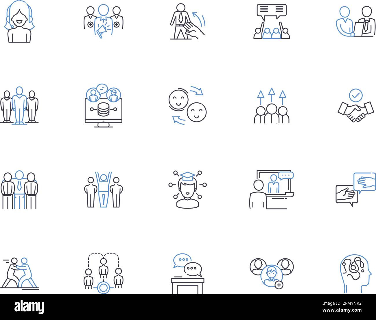 Coaching outline icons collection. Mentoring, Guiding, Instructing, Counselling, Training ...