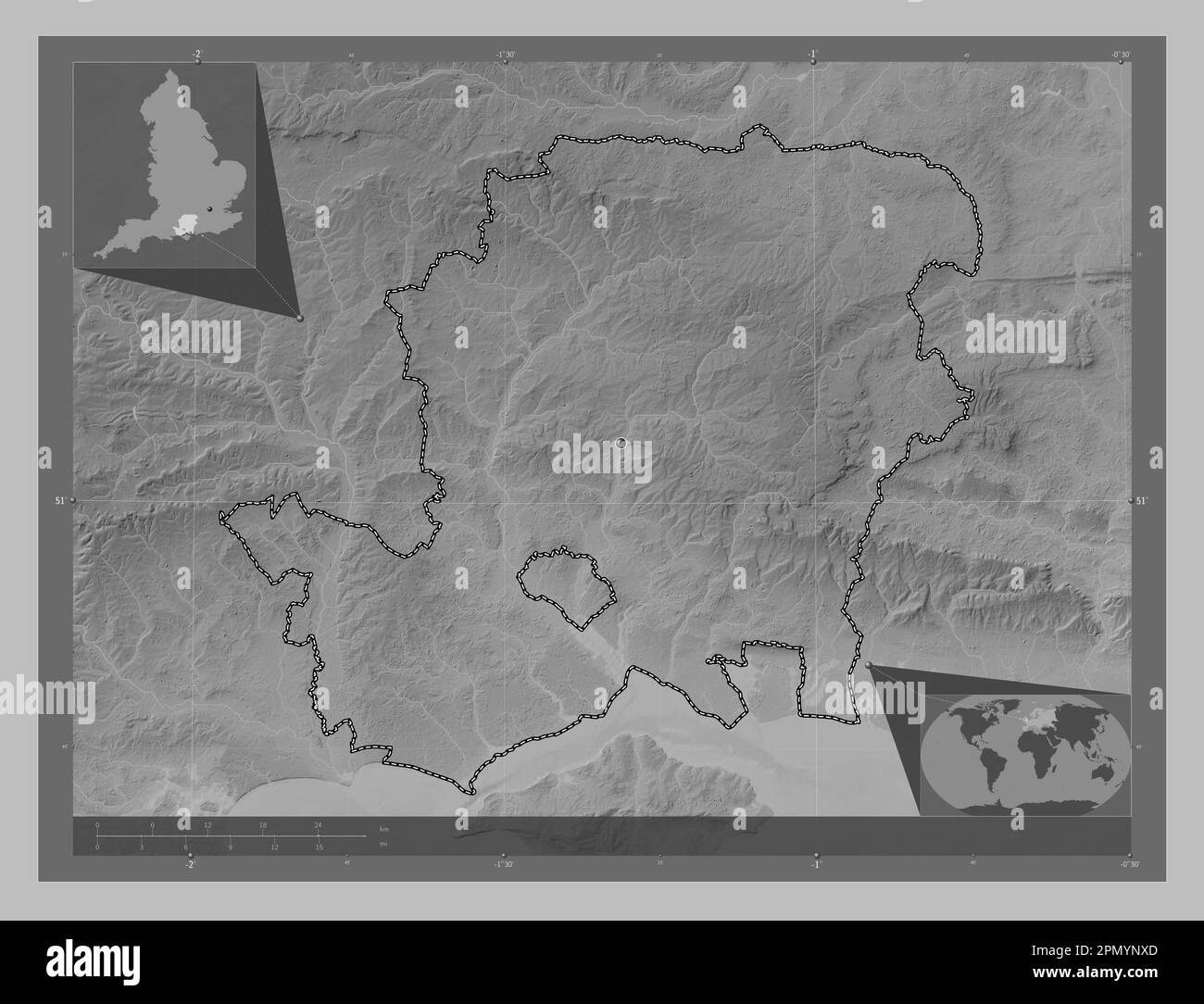 Hampshire, administrative county of England - Great Britain. Grayscale ...