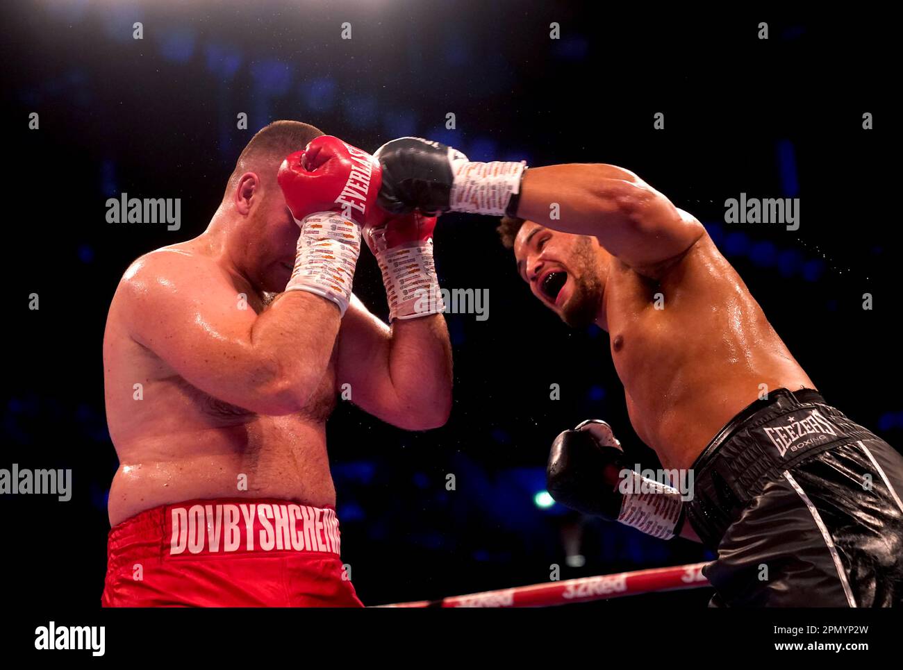 Moses Itauma (right) in action against Kostiantyn Dovbyshchenko during ...