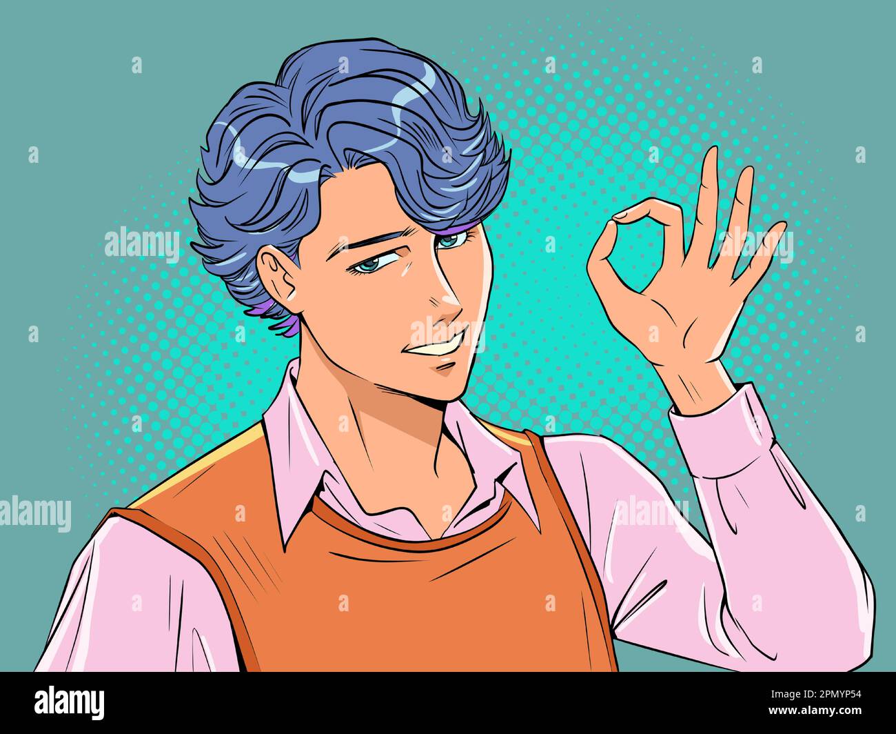 Acceptance of the proposal. Nice anime guy showing ok sign. Great ...