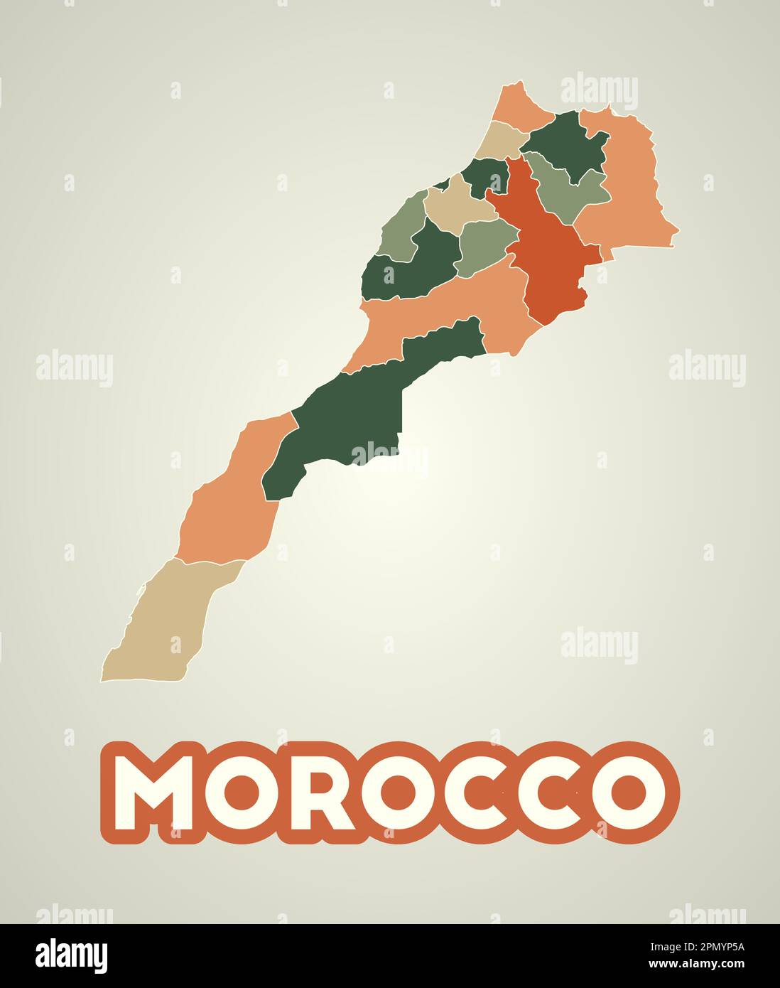 Morocco poster in retro style. Map of the country with regions in ...