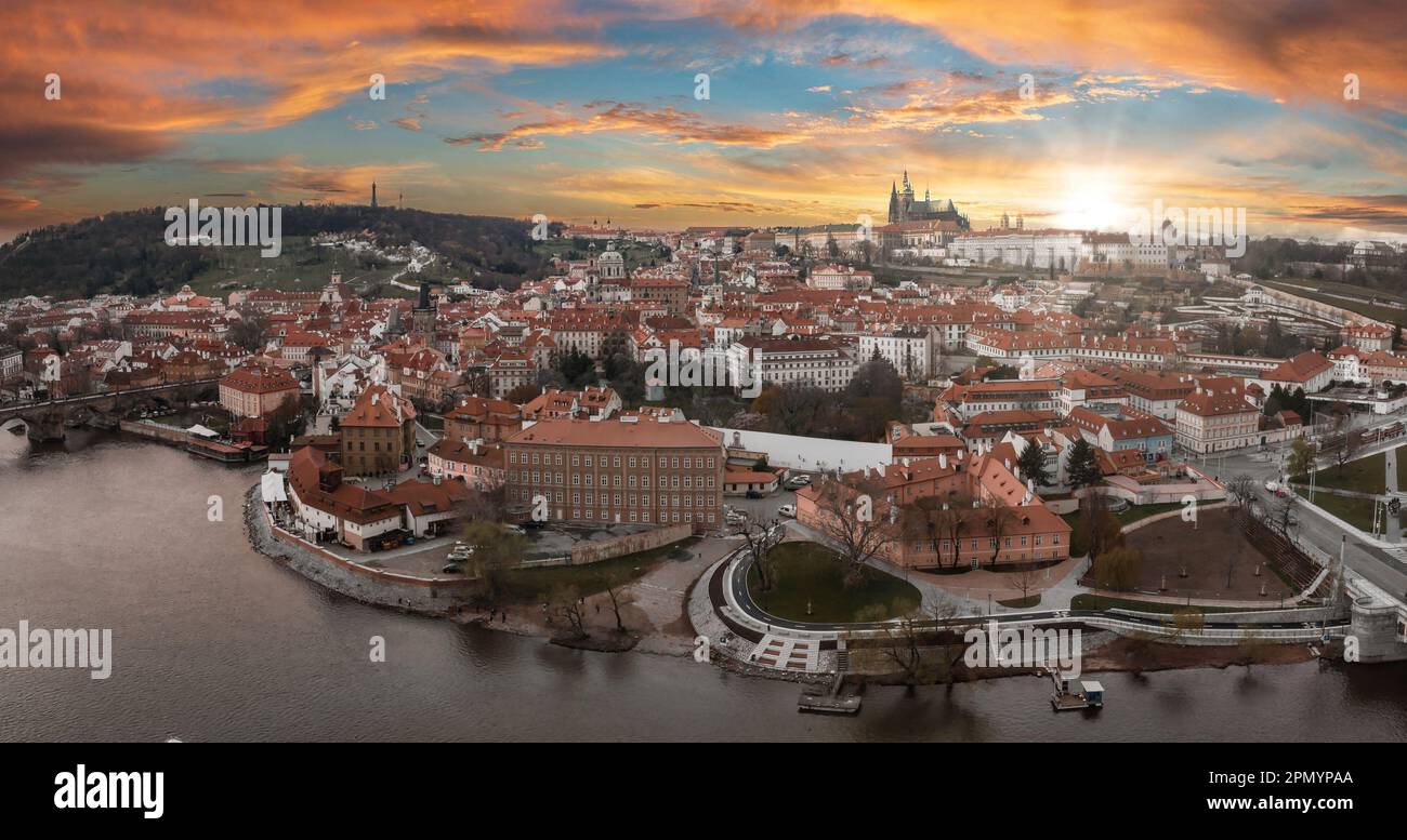 Scenic spring panoramic aerial view of the Old Town pier architecture ...