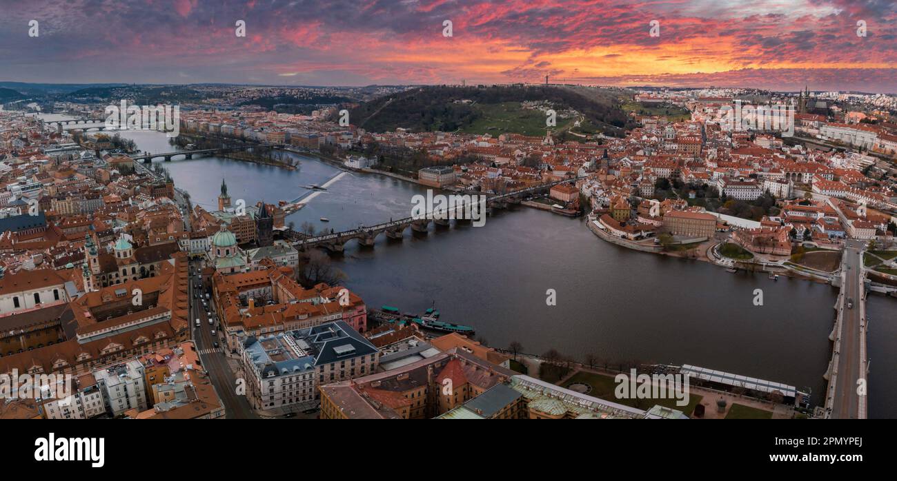 Scenic spring panoramic aerial view of the Old Town pier architecture ...