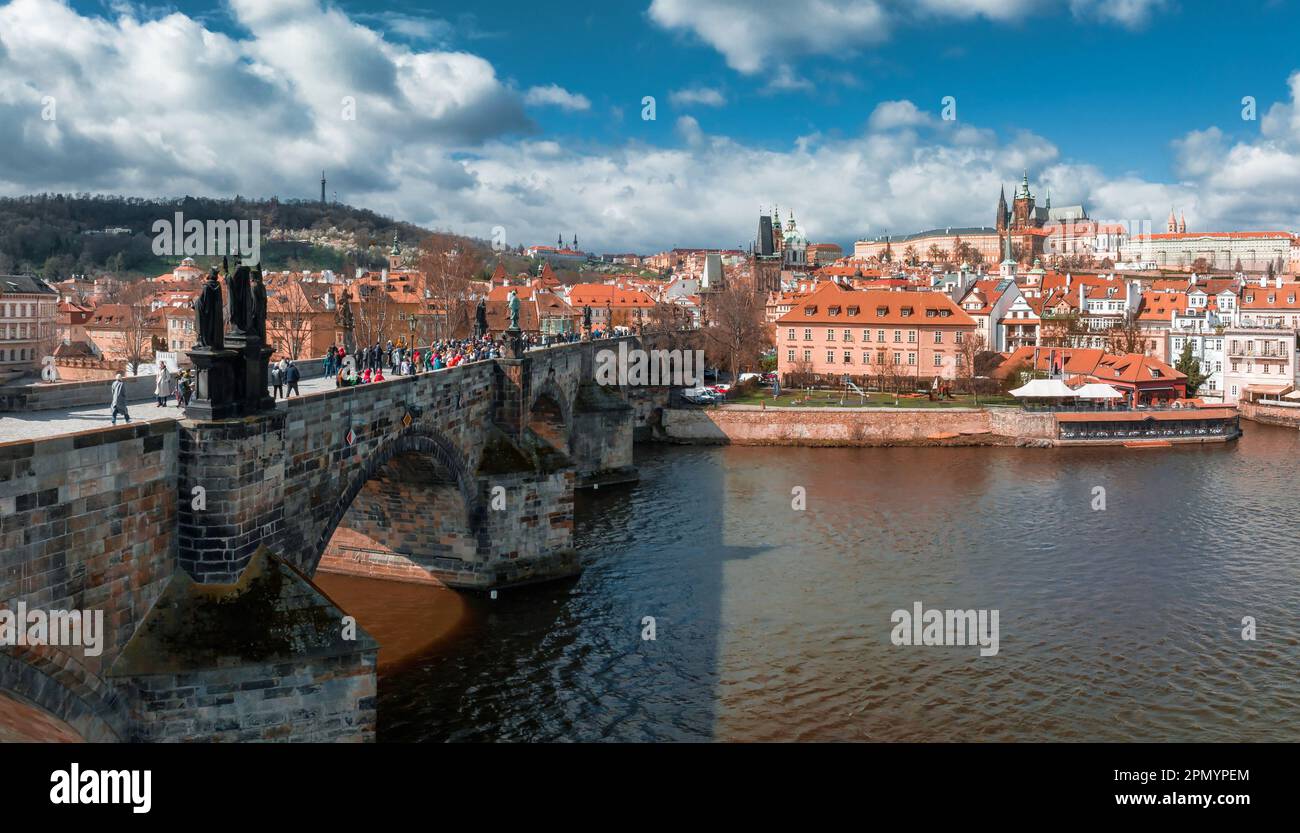 Scenic spring panoramic aerial view of the Old Town pier architecture ...