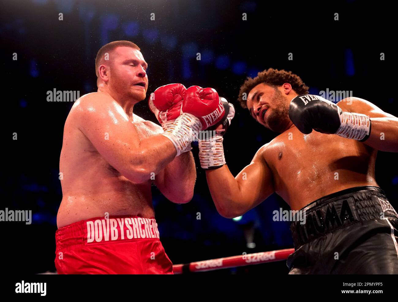 Moses Itauma (right) in action against Kostiantyn Dovbyshchenko during ...