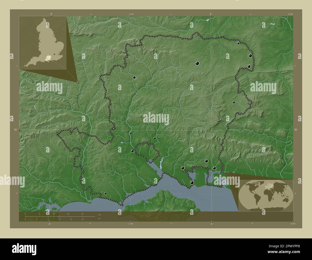 Hampshire, administrative county of England - Great Britain. Elevation ...