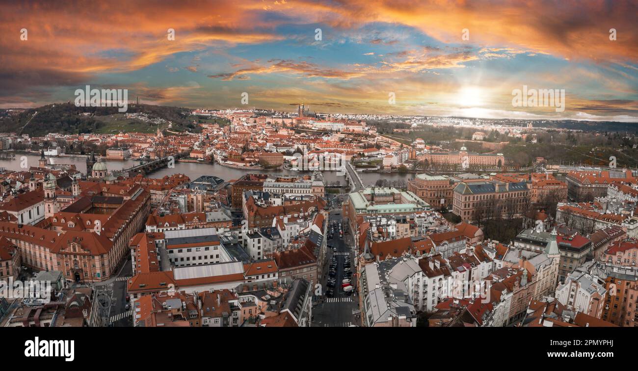 Scenic spring panoramic aerial view of the Old Town pier architecture ...
