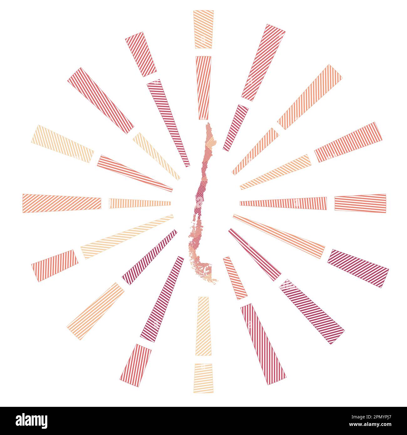 Chile sunburst. Low poly striped rays and map of the country. Elegant ...