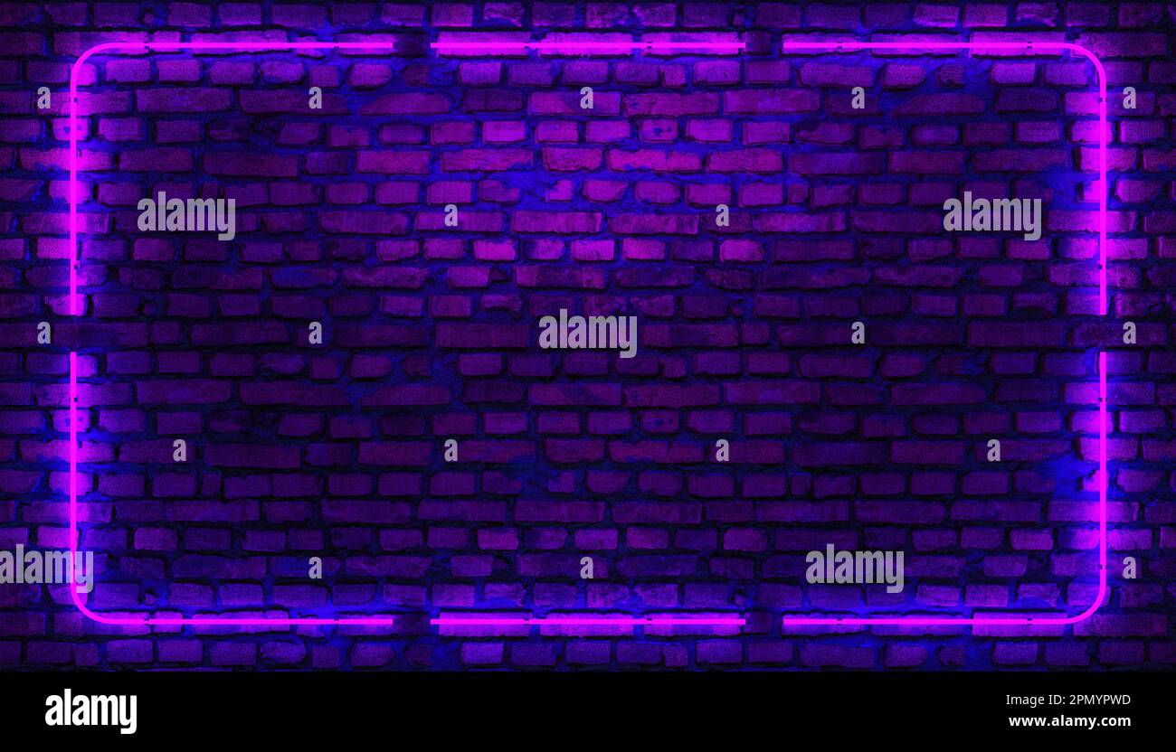 Brick wall, Neon room background, neon light frame. 3d rendering Stock ...