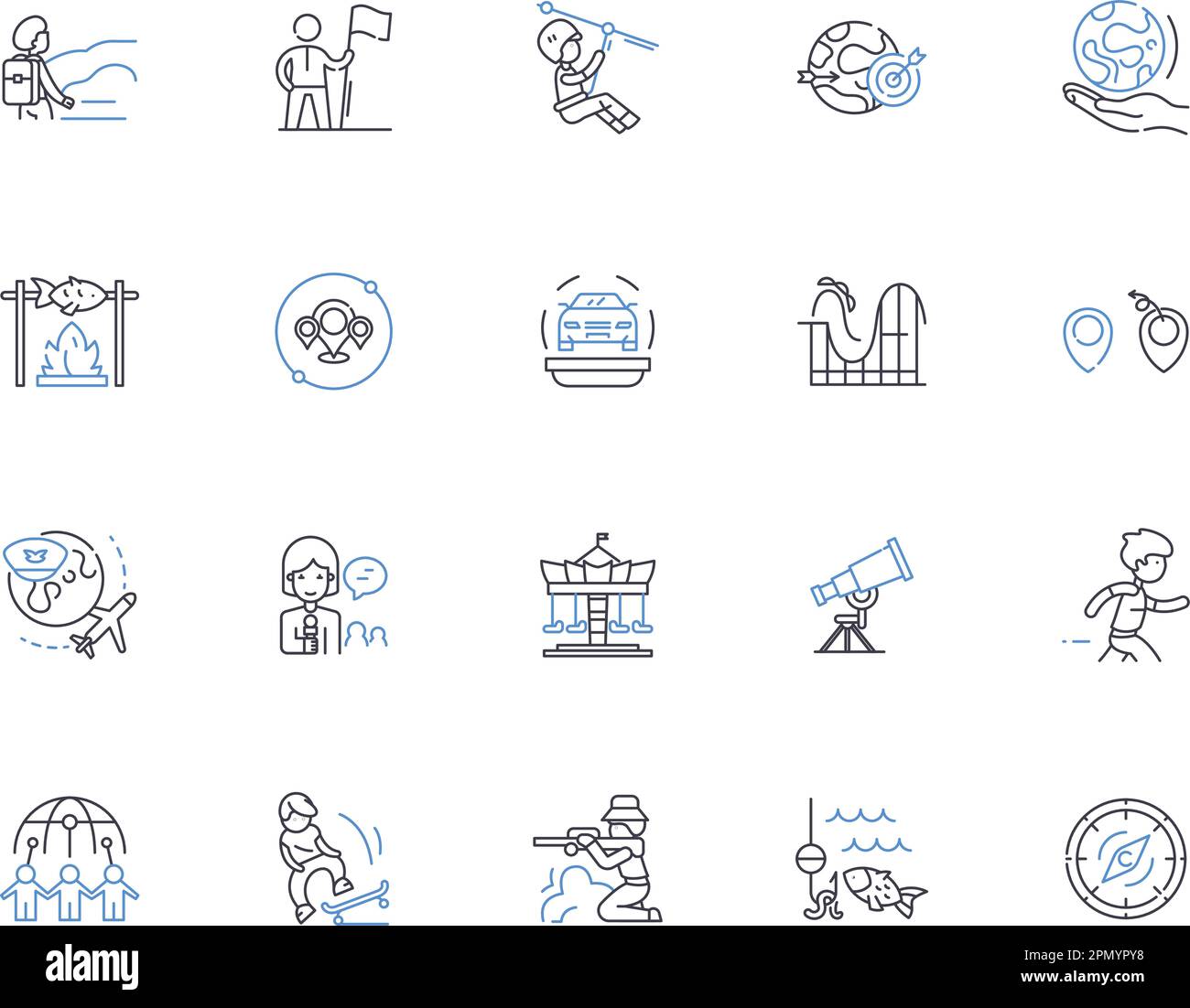 Adventure outline icons collection. Exploration, Trekking, Hiking ...