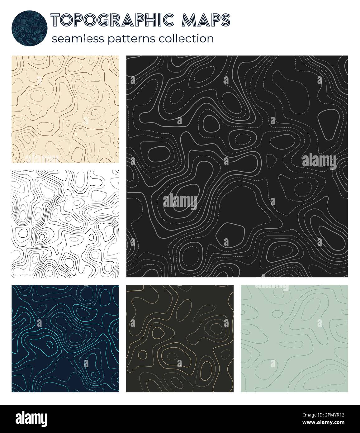 Topographic maps. Authentic isoline patterns, seamless design. Modern ...