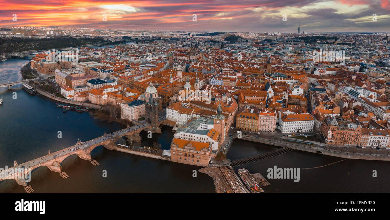 Scenic spring panoramic aerial view of the Old Town pier architecture ...