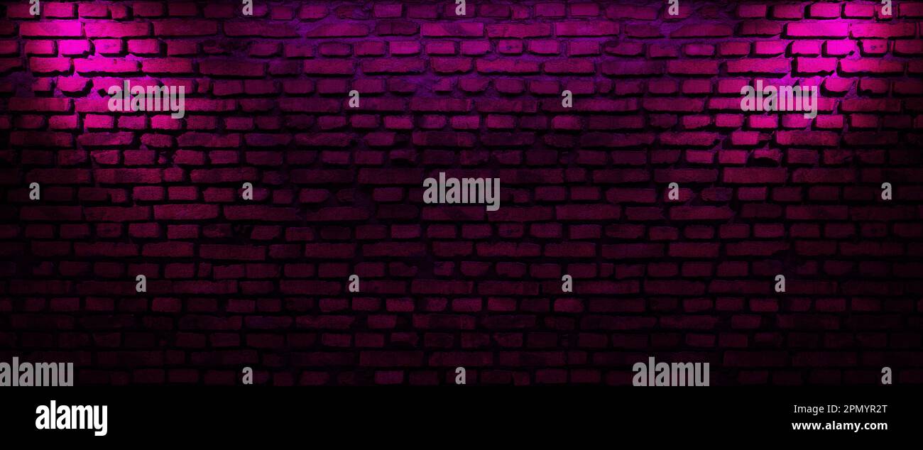 Pink neon lights on brick wall background, 3d render Stock Photo - Alamy