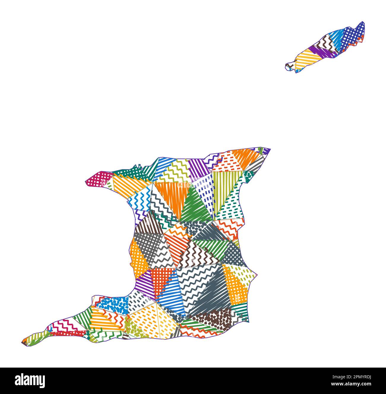 Kid style map of Trinidad and Tobago. Hand drawn polygons in the shape ...
