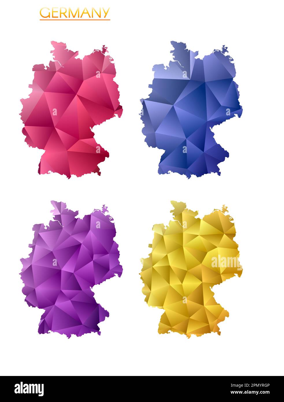 Set Of Vector Polygonal Maps Of Germany Bright Gradient Map Of Country In Low Poly Style Stock