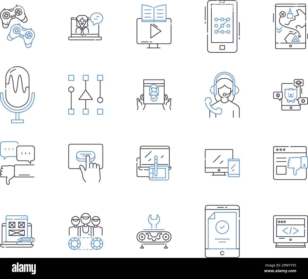 Audio devices outline icons collection. Speakers, Microphones ...