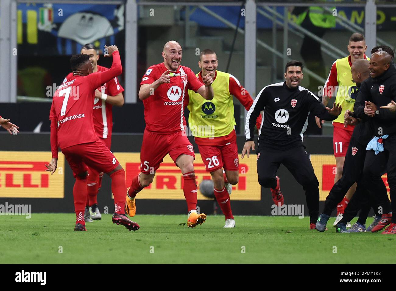 Milano, Italy. 15th Apr, 2023. Luca Caldirola of Ac Monza celebrates ...