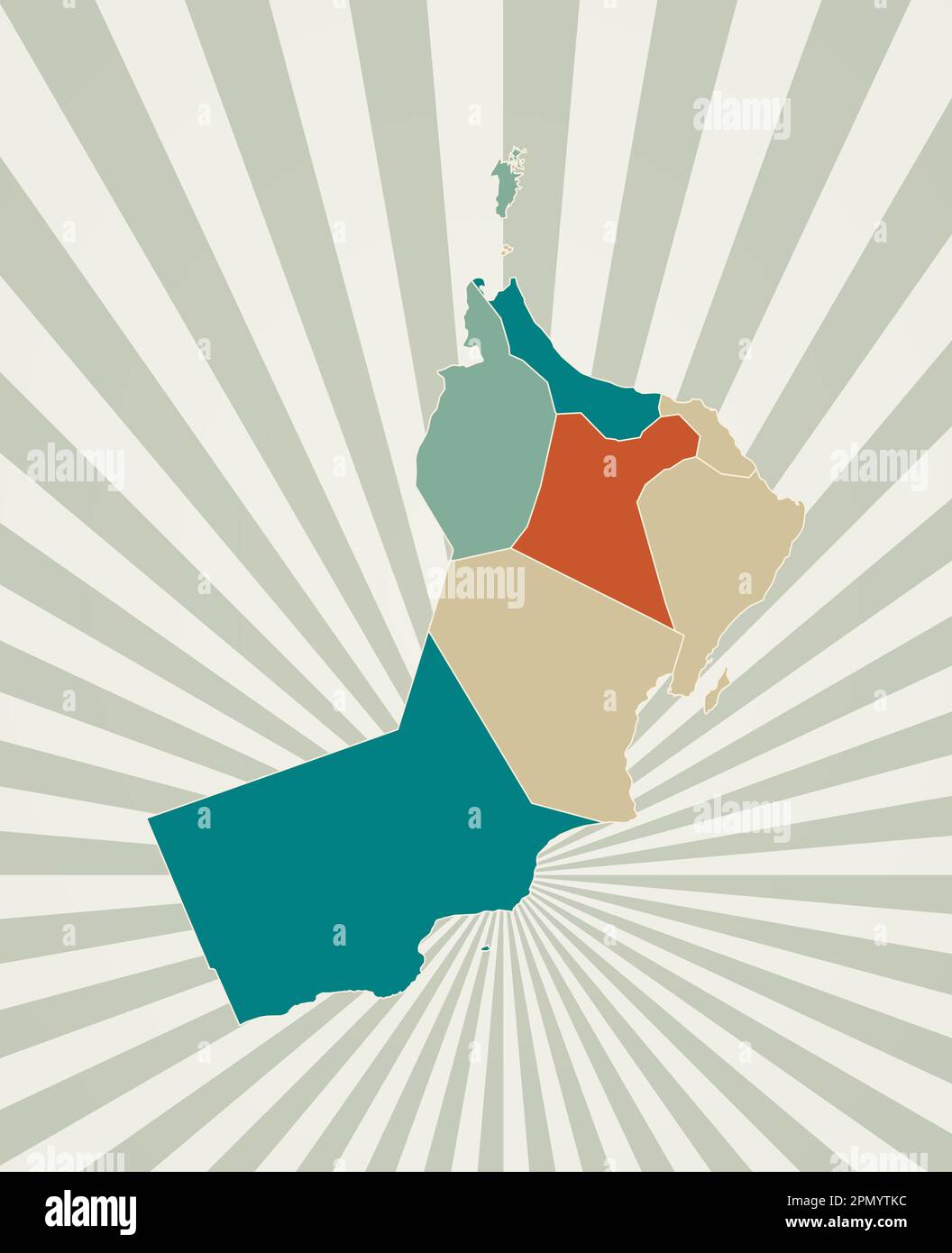 Oman map. Poster with map of the country in retro color palette. Shape ...