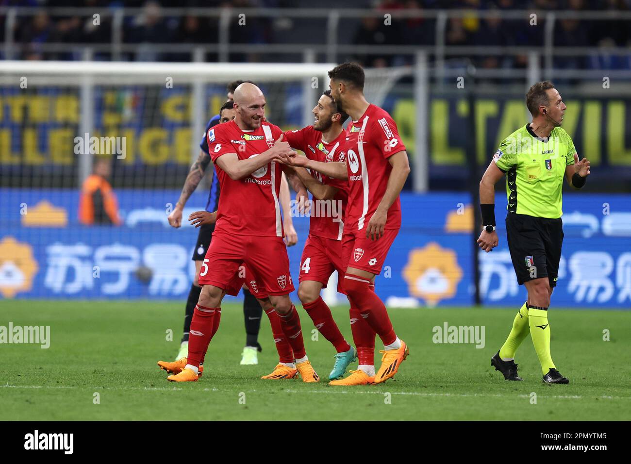 Milano, Italy. 15th Apr, 2023. Luca Caldirola of Ac Monza celebrates ...