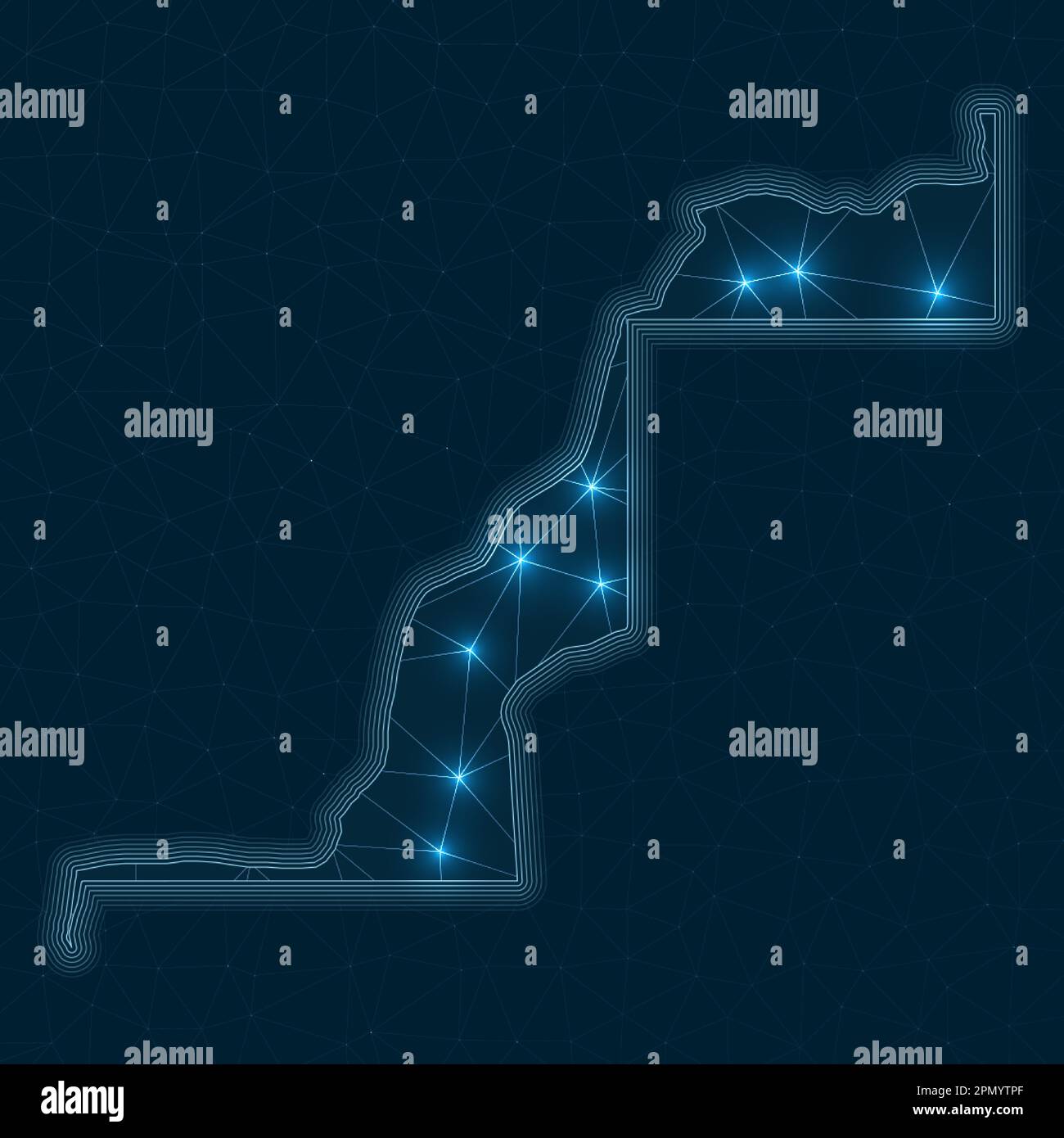Western Sahara network map. Abstract geometric map of the country ...