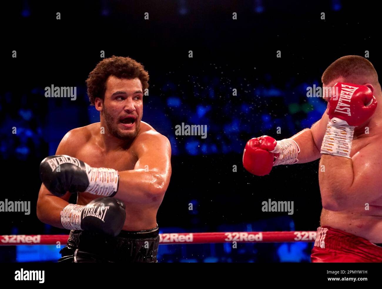Moses Itauma (left) in action against Kostiantyn Dovbyshchenko during ...