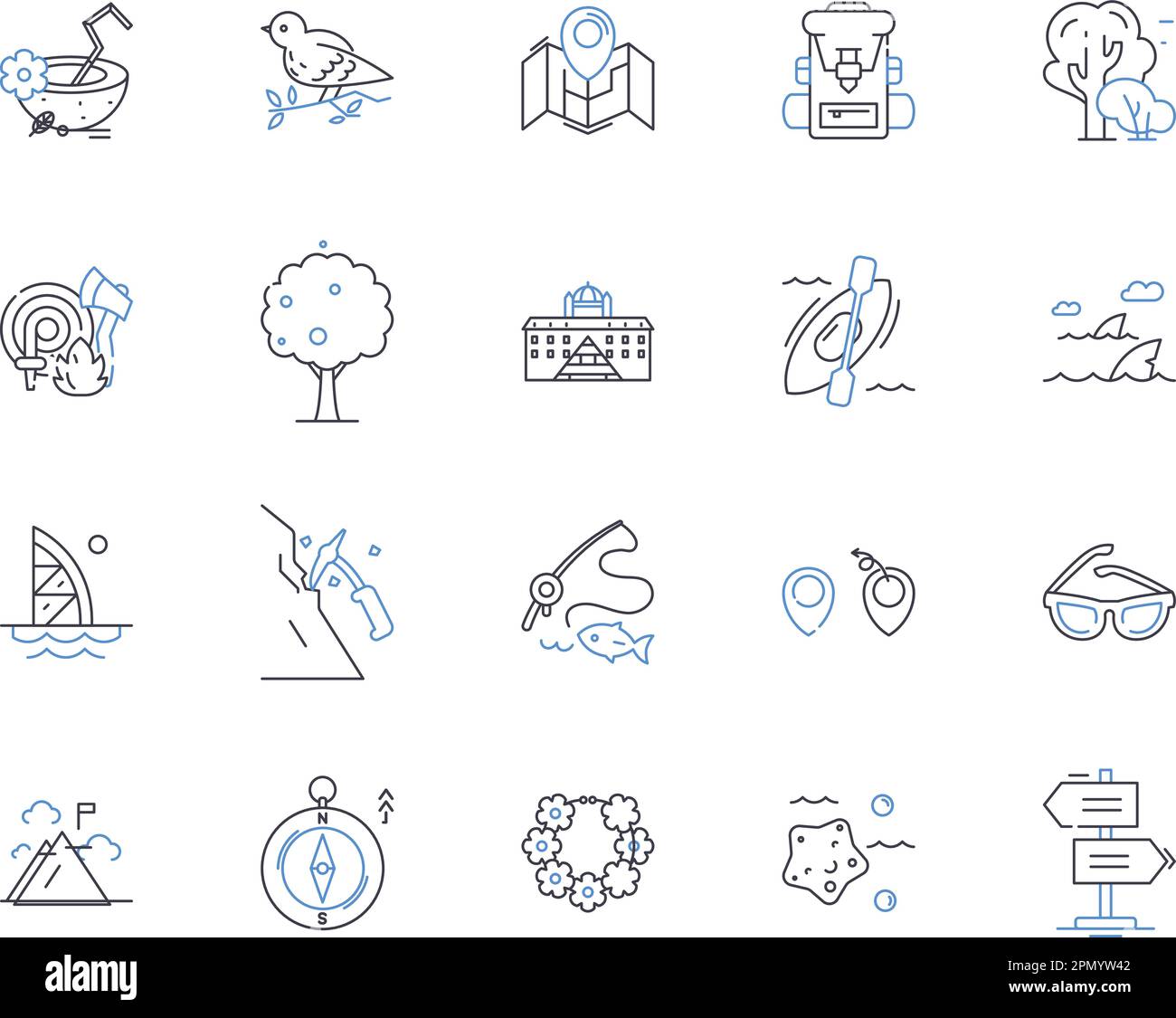 Wildnature trip outline icons collection. Wildnature, trip, hiking ...