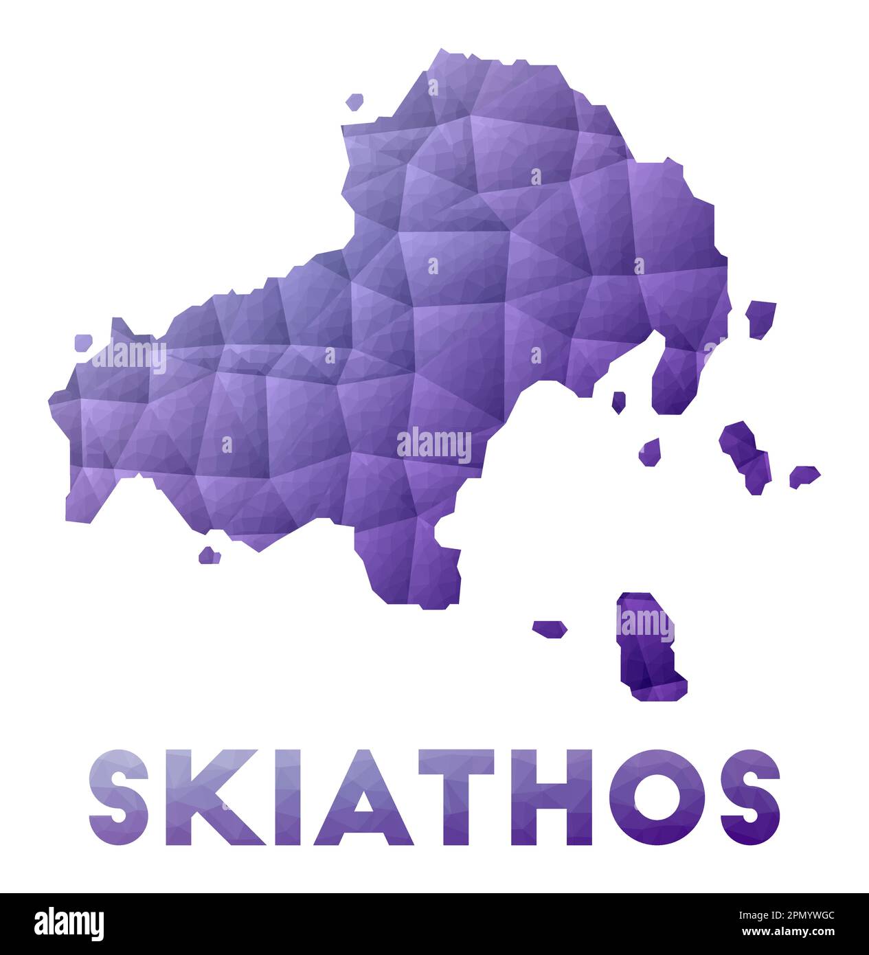 Map of Skiathos. Low poly illustration of the island. Purple geometric ...