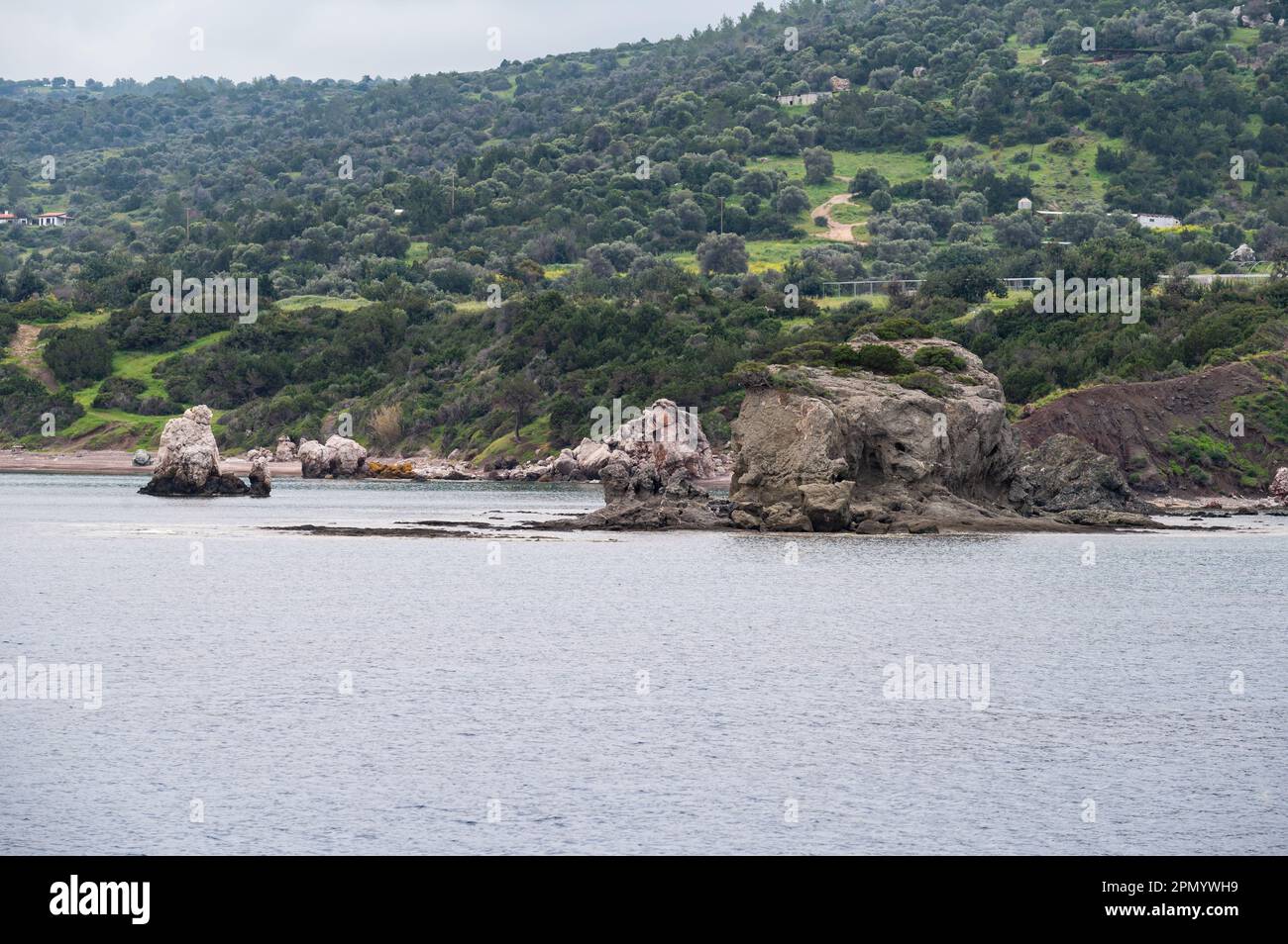 The rocks and hills at the coastal line of the Chrysochou Bay near Neo ...