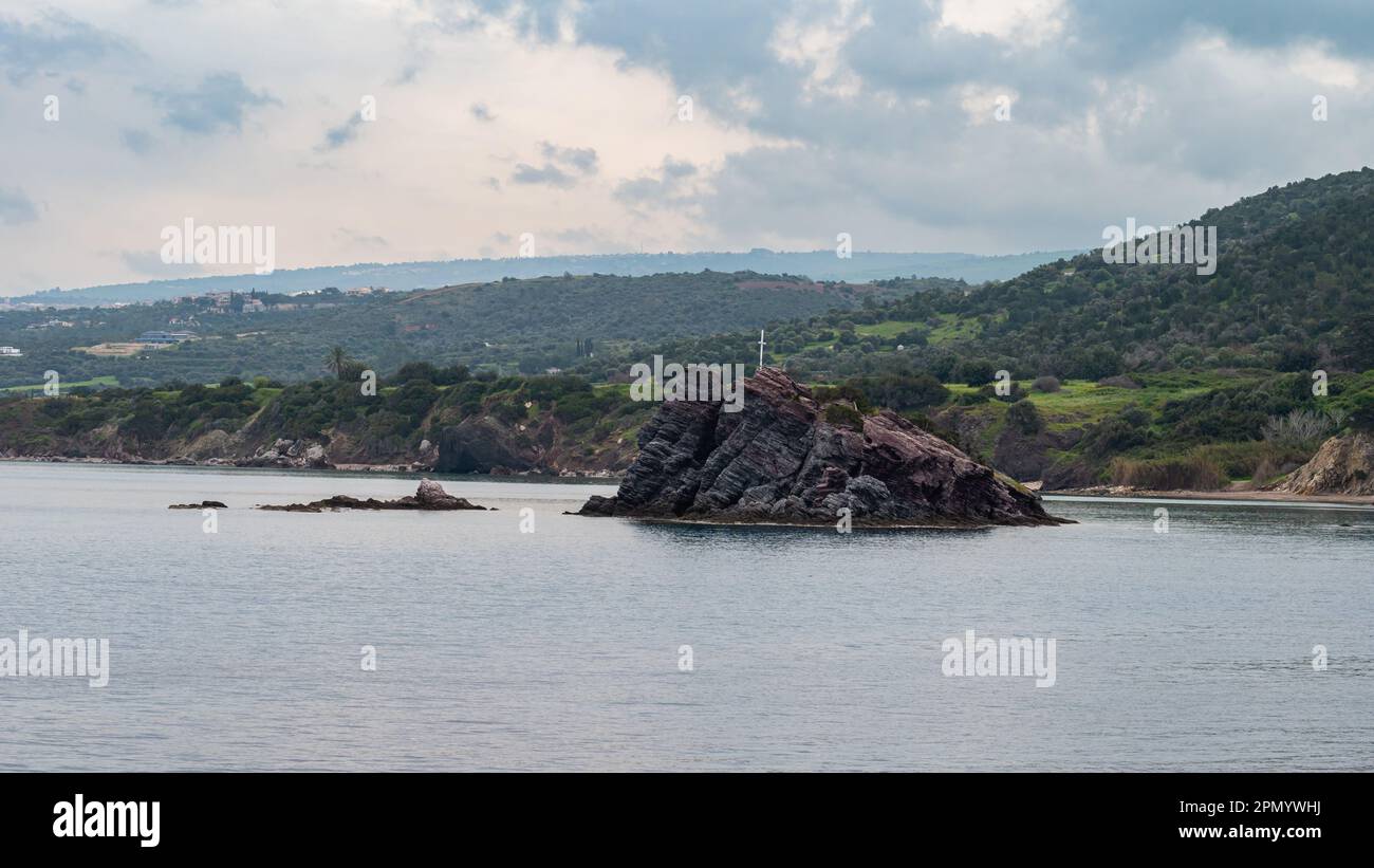 The rocks and hills at the coastal line of the Chrysochou Bay near Neo ...